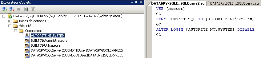 [SQL Express 2005 EXPRESS] Paramètres admin pour - Outils SQL Server